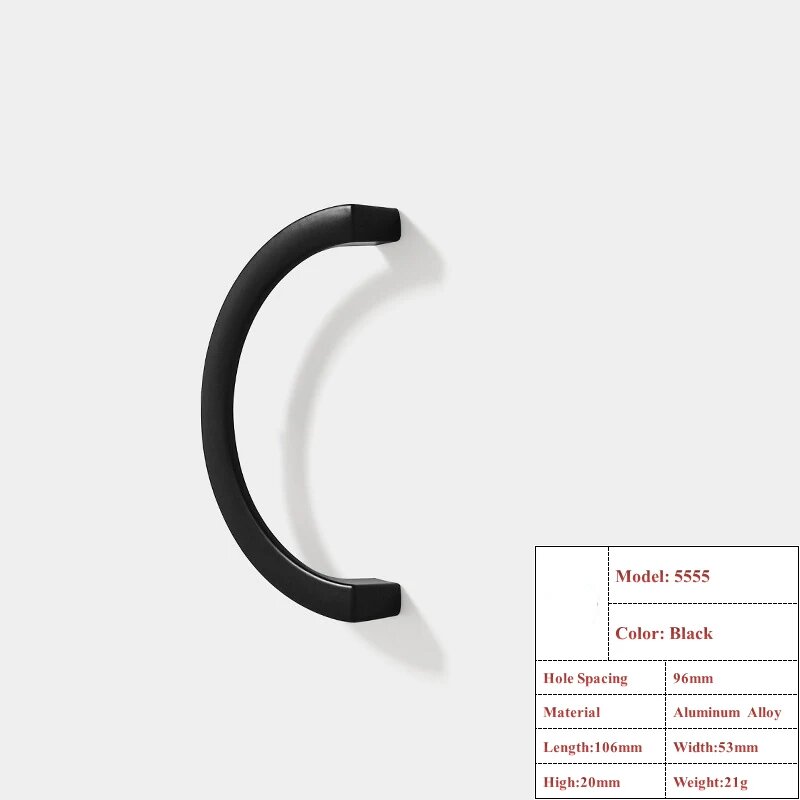 Полукруглая ручка для шкафа из алюминия B 96mm Black