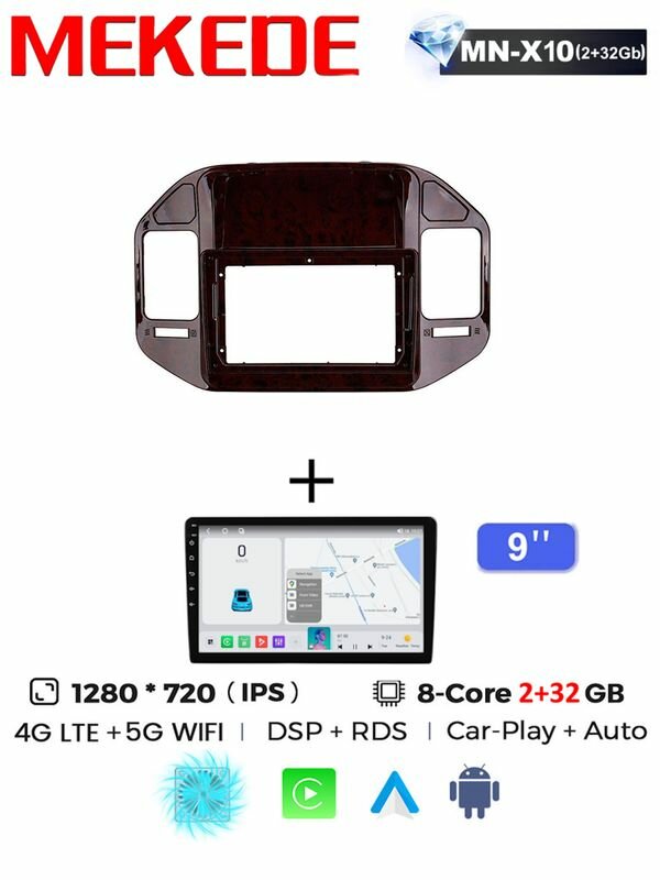 Магнитола 9" Mekede MN X10 Pro 2/32 Gb Mitsubishi Pajero 3 V70 V60 1999-2006 carplay