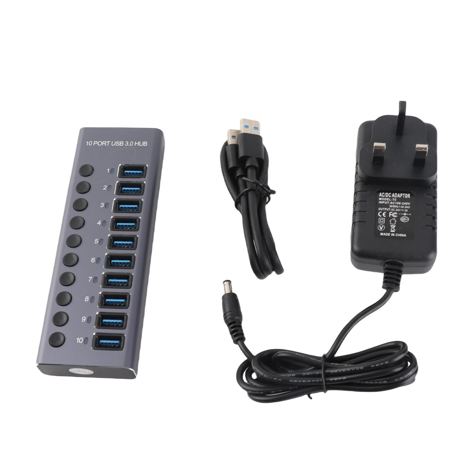 10 Портов USB3.0 Концентратор-Разветвитель Независимый Источник питания Зарядка Передача данных Питание от Usb 100-240 В Штепсельная вилка Великобритании