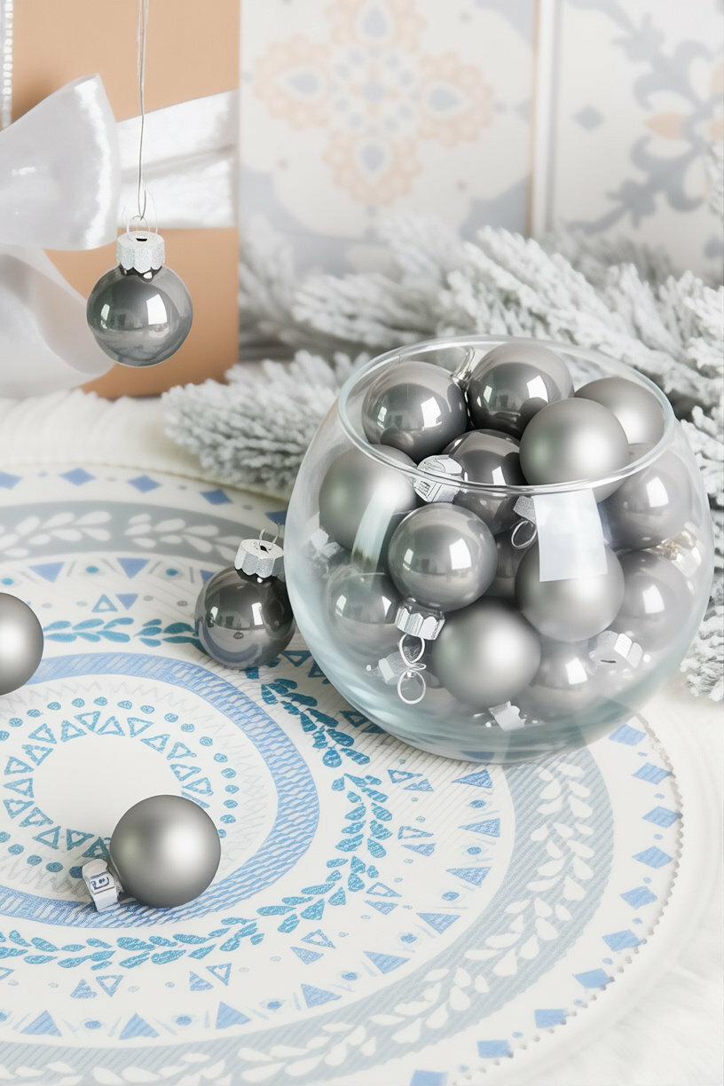 Стеклянные шары делюкс матовые и эмалевые цвет: серая шерсть, 25 мм, упаковка 24 шт, Winter Deco 010233/1001393