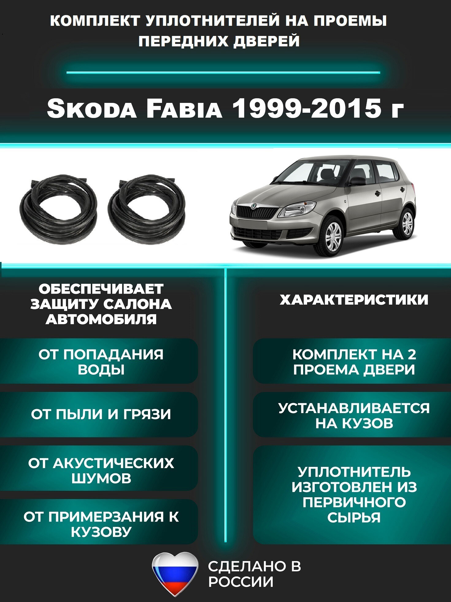 Комплект уплотнителей проема передних дверей на Skoda Fabia 1999-2015 г / Шкода Фабия 2 шт