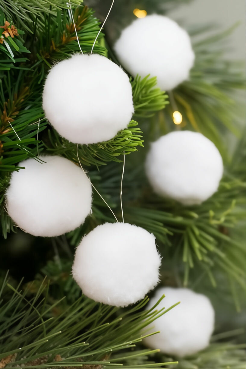 Набор ёлочных шаров снежки, полиэстер, 6 см, 6 шт, Winter Deco 1000381