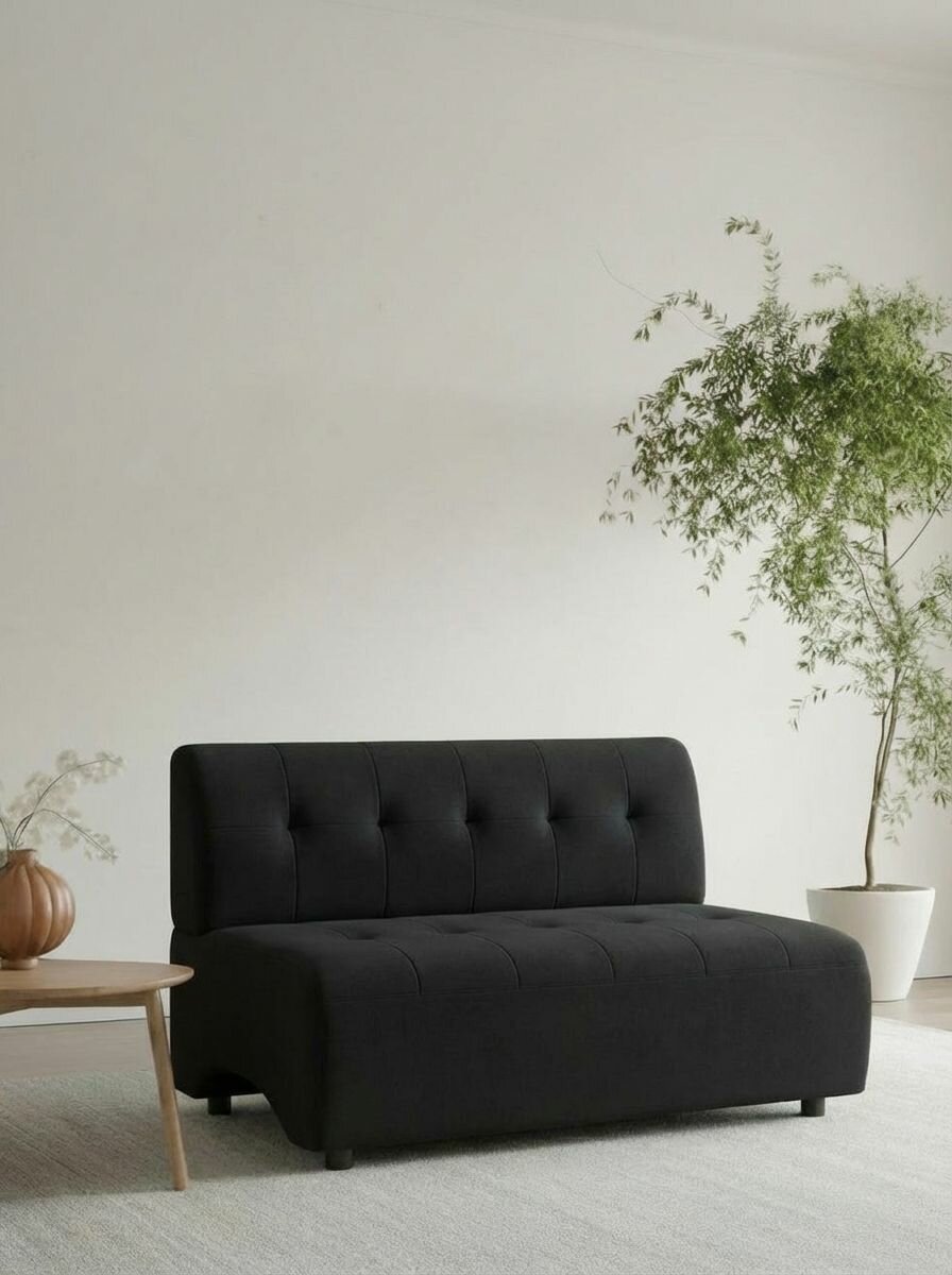 Диван прямой Вега без подлокотников черный велюр. Офис, дом, салон красоты, прихожая, гостиная, зона ожидания.