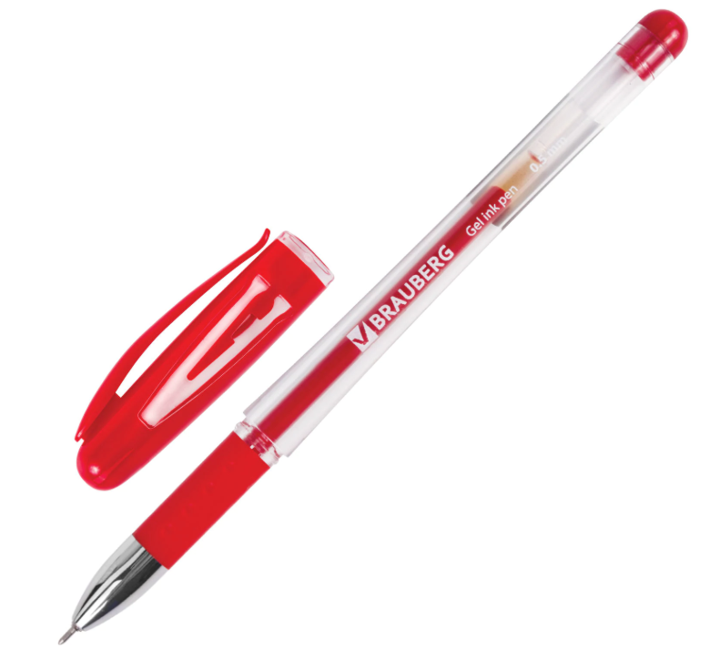 Ручка гелевая с грипом BRAUBERG Geller, красная, игольчатый узел 0,5мм, линия письма 0,35мм, 141181