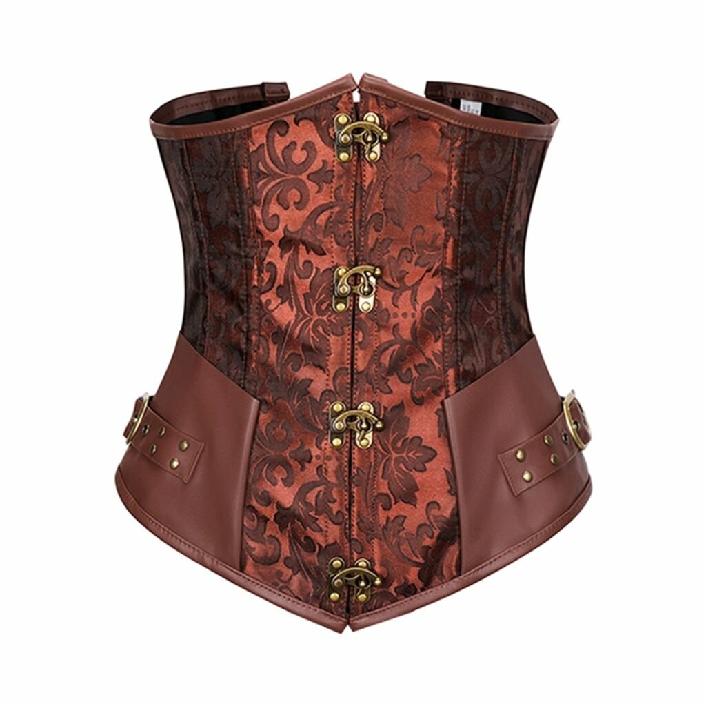 Корсет в стиле стимпанк из искусственной кожи-коричневый-XXXL