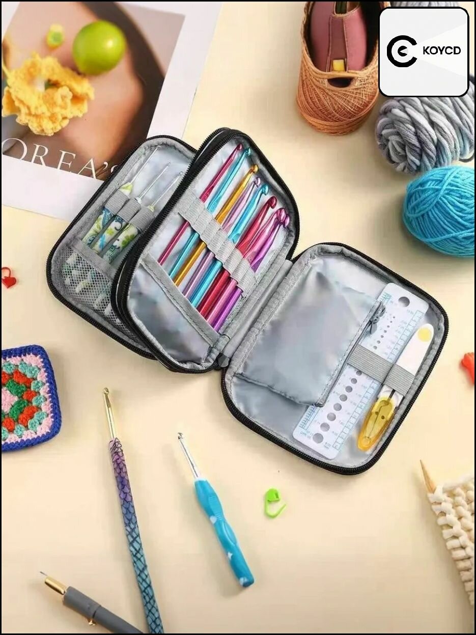 Эксклюзивный компактный органайзер для вязальных спиц и крючков, удобный чехол с множеством отделений, идеальный подарок для рукодельниц, стильный хранитель инструментов вязания