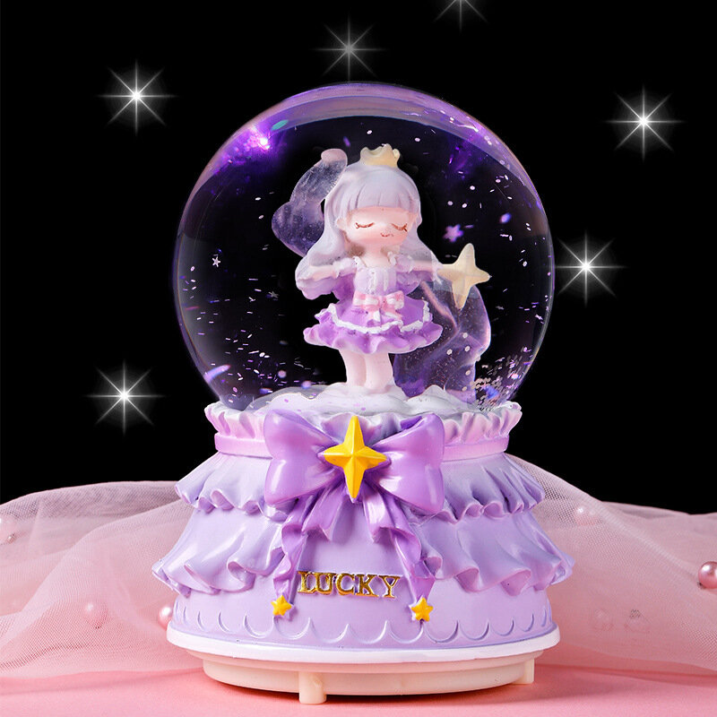 Мечтательная девочка, музыкальная шкатулка с кристальным шаром в виде единорога, украшение, музыкальная шкатулка для студентов, снежинка, водяной шар, подарок на день рождения