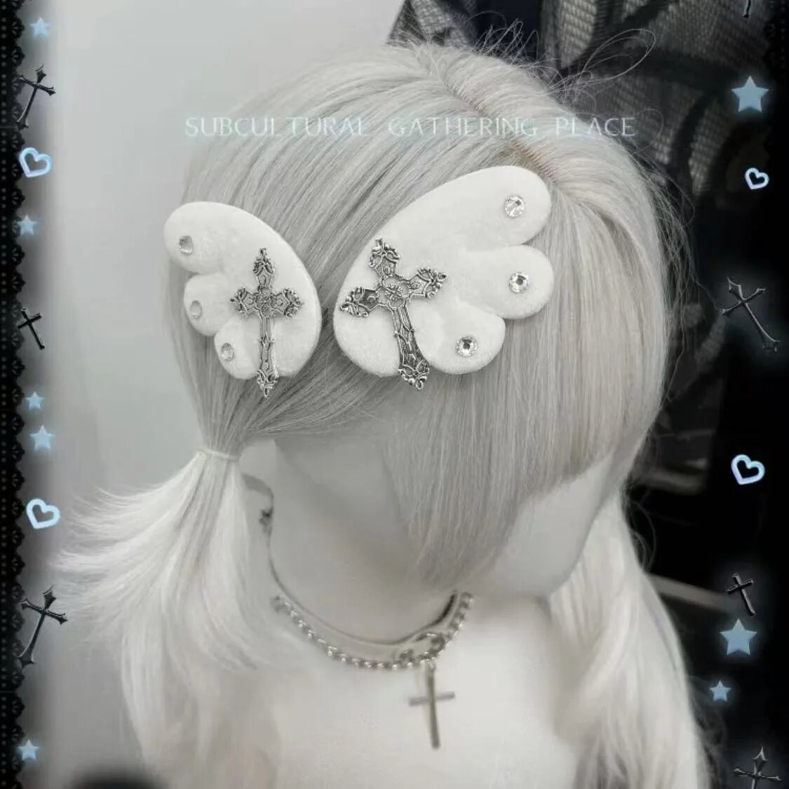 Японские крылья ангела, готические блестящие крылья, заколка для волос с крестом, милая крутая заколка со стразами, аксессуары для волос в стиле Лолиты для девочек