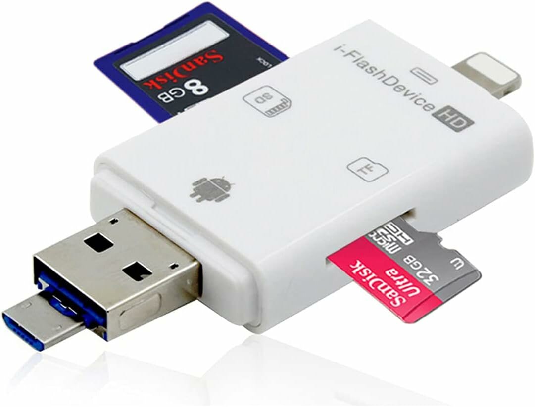 4-в-1 кардридер для Micro SD, адаптер для чтения карт памяти с камеры для iPhone/Pad/Android/Mac/PC/MacBook Pro с разъемами Micro USB/Type C/USB 3.0