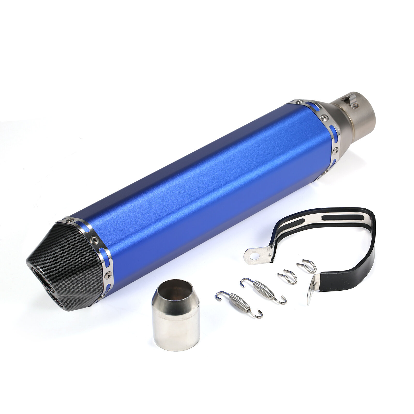 Выпускной трубы для мотоцикла универсальный 38-51mm для тюнинга глушитель выхлопа для мотоциклов ATV, красный, черный, синий, из нержавеющей стали, диаметр соединения 38-51mm, вес упаковки красный 1155g, черный 1329g, синий 1417g, размер упаковки красный