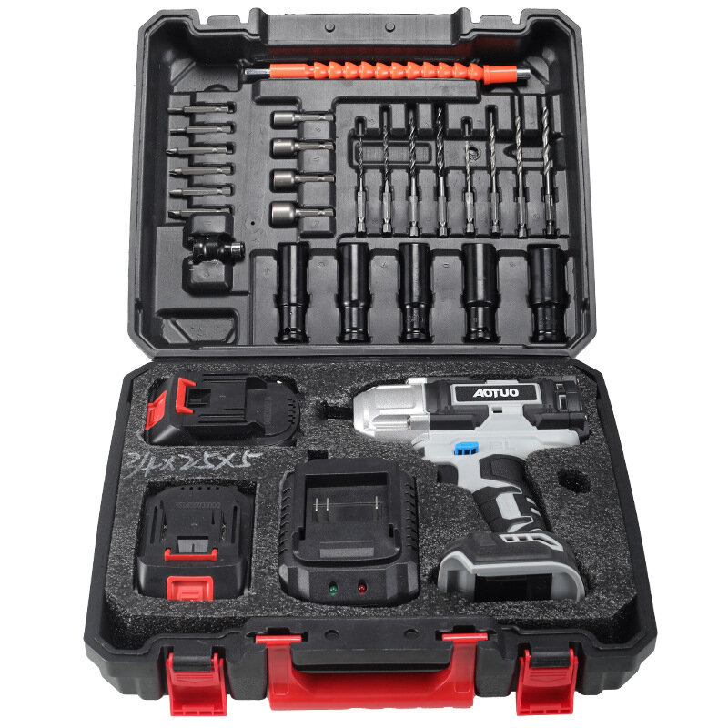 Бесщеточный электрический ключ с литиевой батареей, перезаряжаемый ключ, ударный ключ с высоким крутящим моментом для автомобилей, строительных лесов и столярных работ с насадкой и пневматическим пистолетом