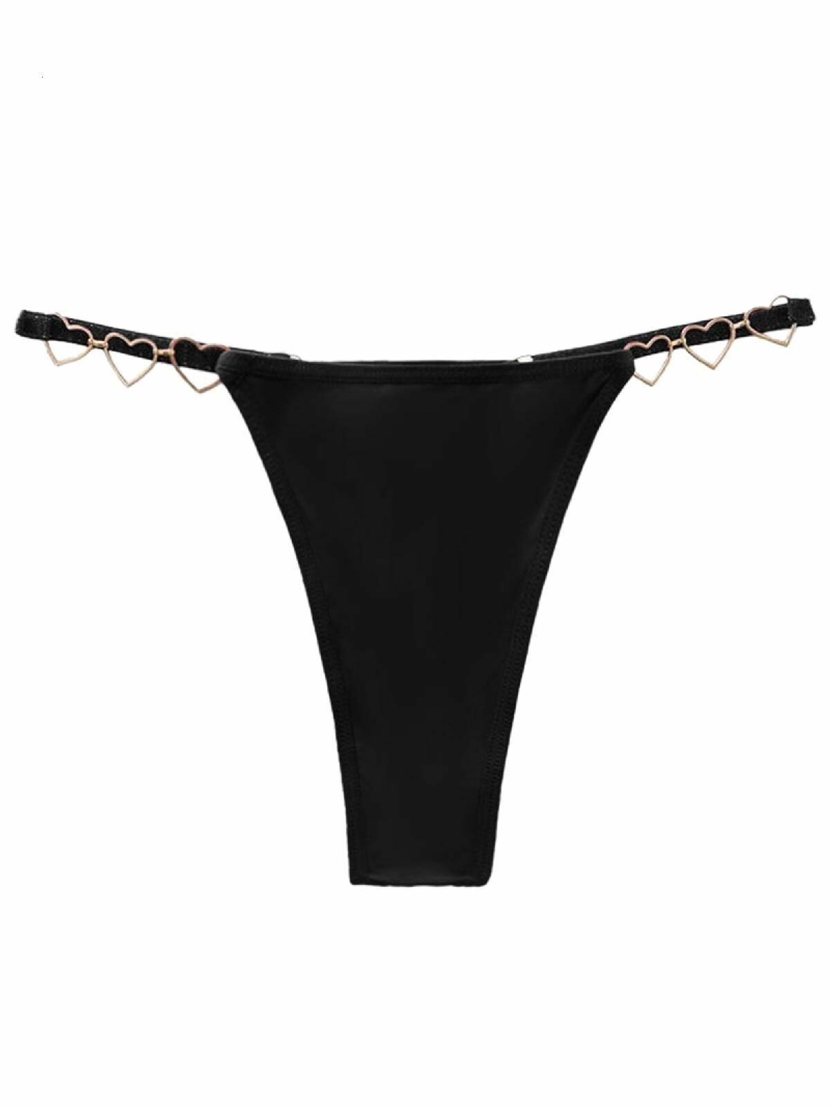Низкие стринги с сердечками, Черный - X S