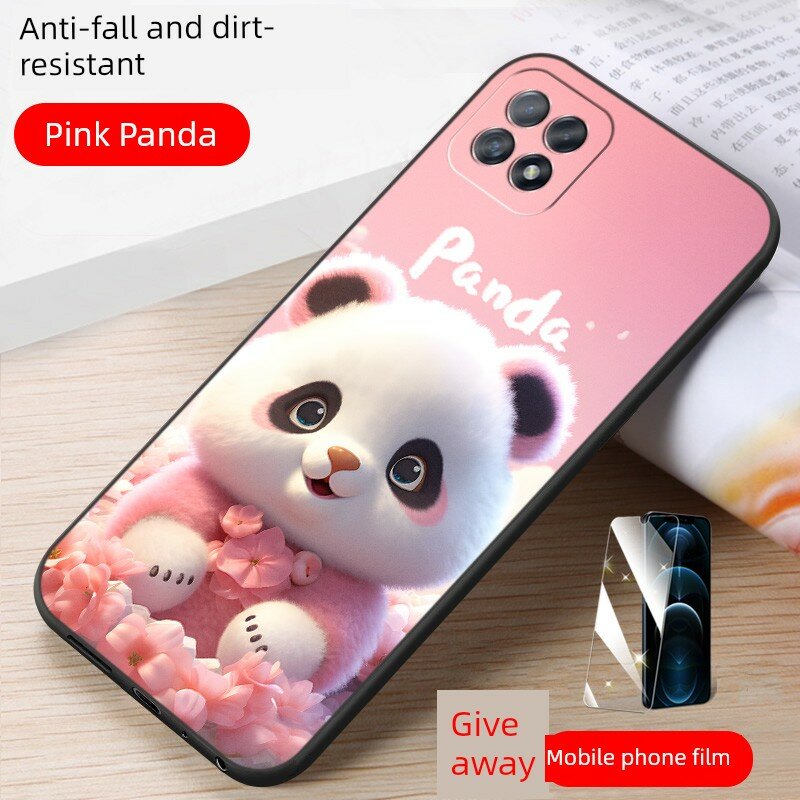 Розовый чехол для OPPO A72 с рисунком панды и защитной пленкой