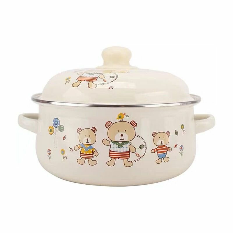 Утолщенный 16-20 см трехкомпонентный набор, эмалированная кастрюля с двойными ручками и крышкой, суповая кастрюля, кастрюля для тушения, кастрюля для варки лекарств, миска для лапши, маленькая горячая кастрюля