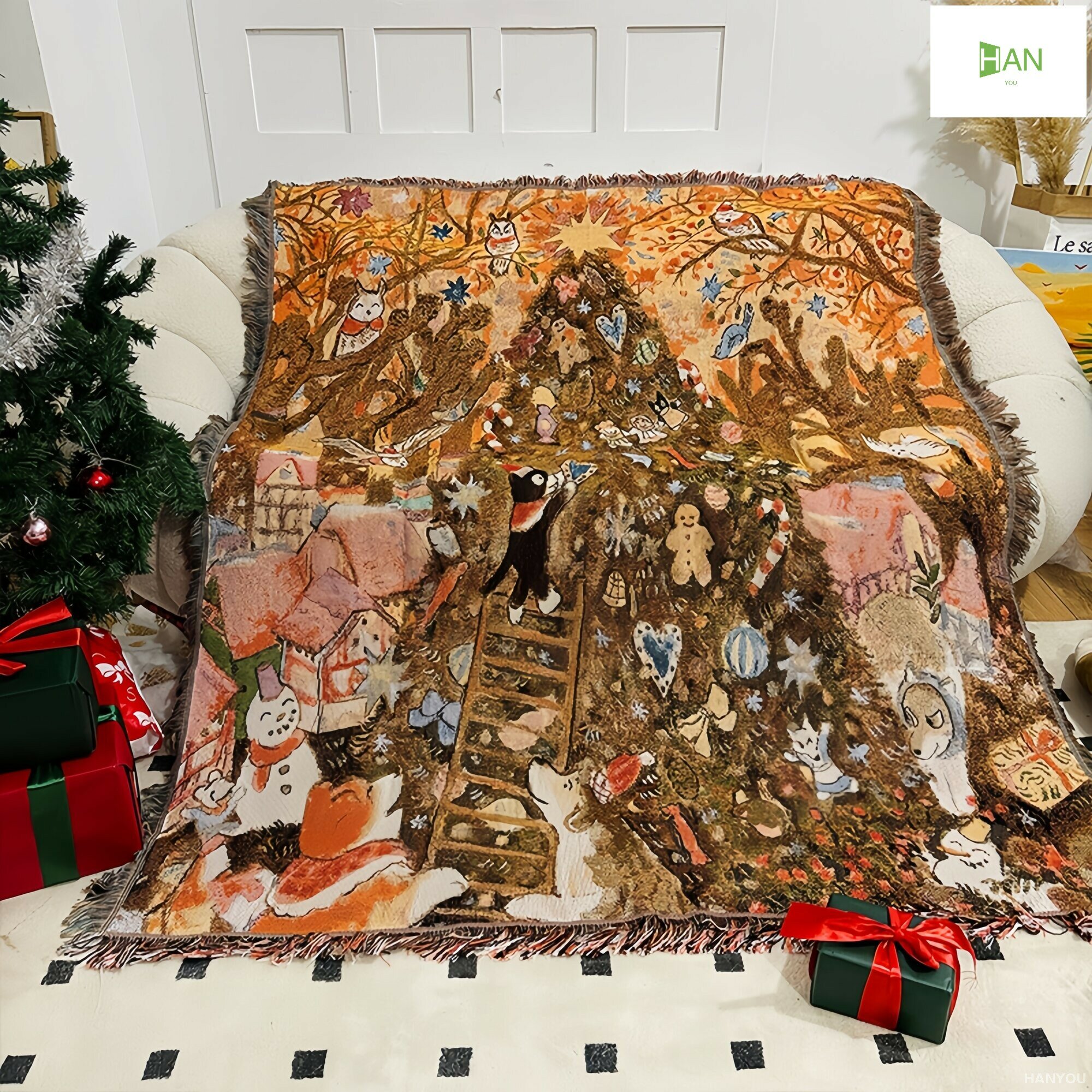 Эксклюзивный плед ретро из вельвета и искусственной шерсти 160x130 см для дивана от House of Wishes