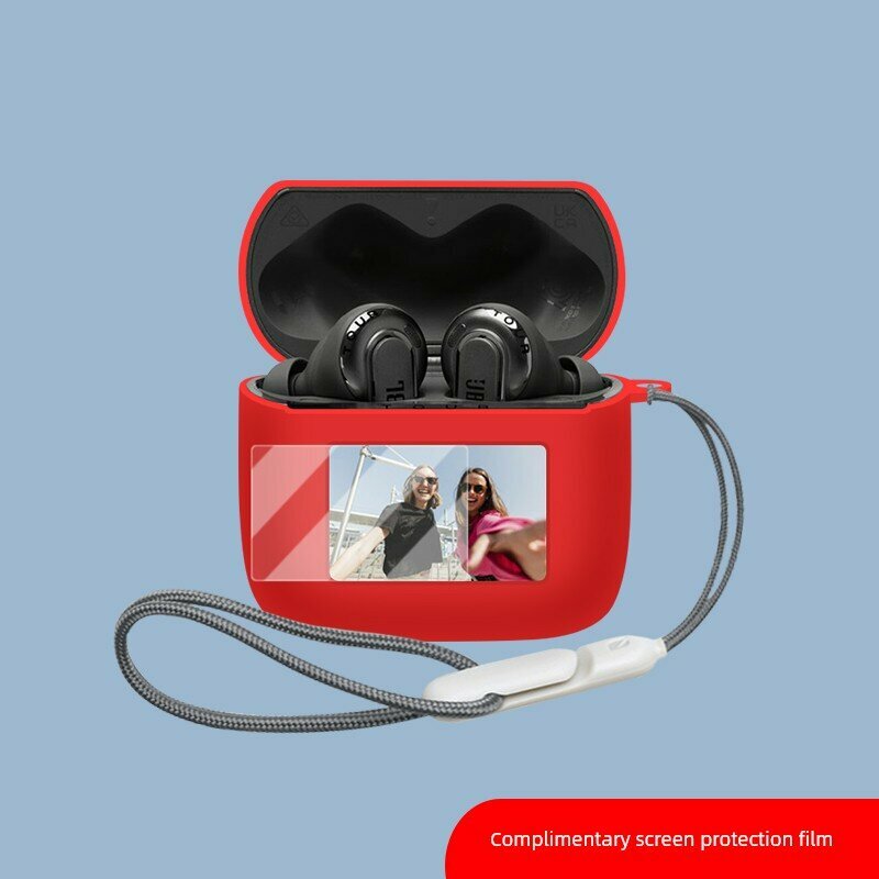 Чехол JBL TOUR PRO 3 китайско-красного цвета с прозрачной защитной пленкой и регулируемым шнуром