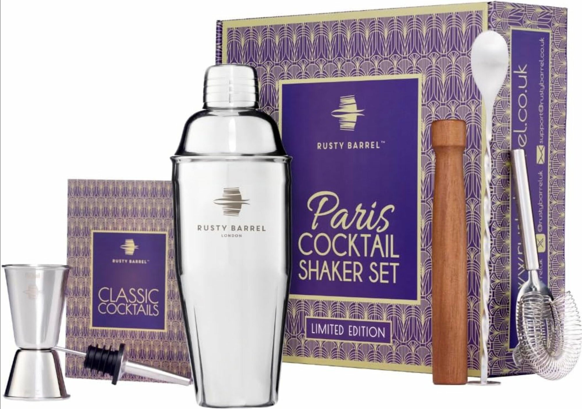 Rusty Barrel Набор для приготовления коктейлей с шейкером Paris Cocktail в серебре