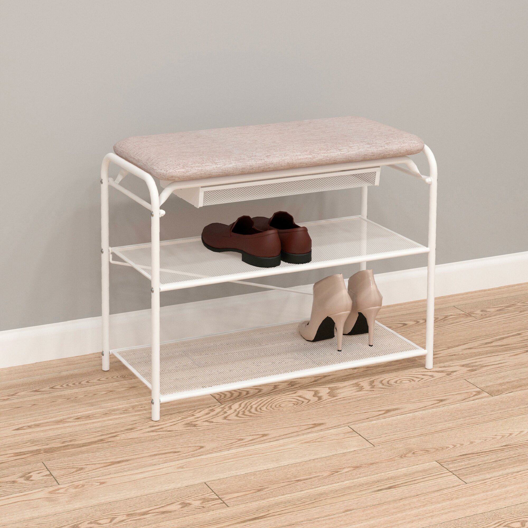 Банкетка 2-Х полоч 65СМ ГРАНАДА23В С ящиком И мягк сиденьем нубук БЕЛ соликамск