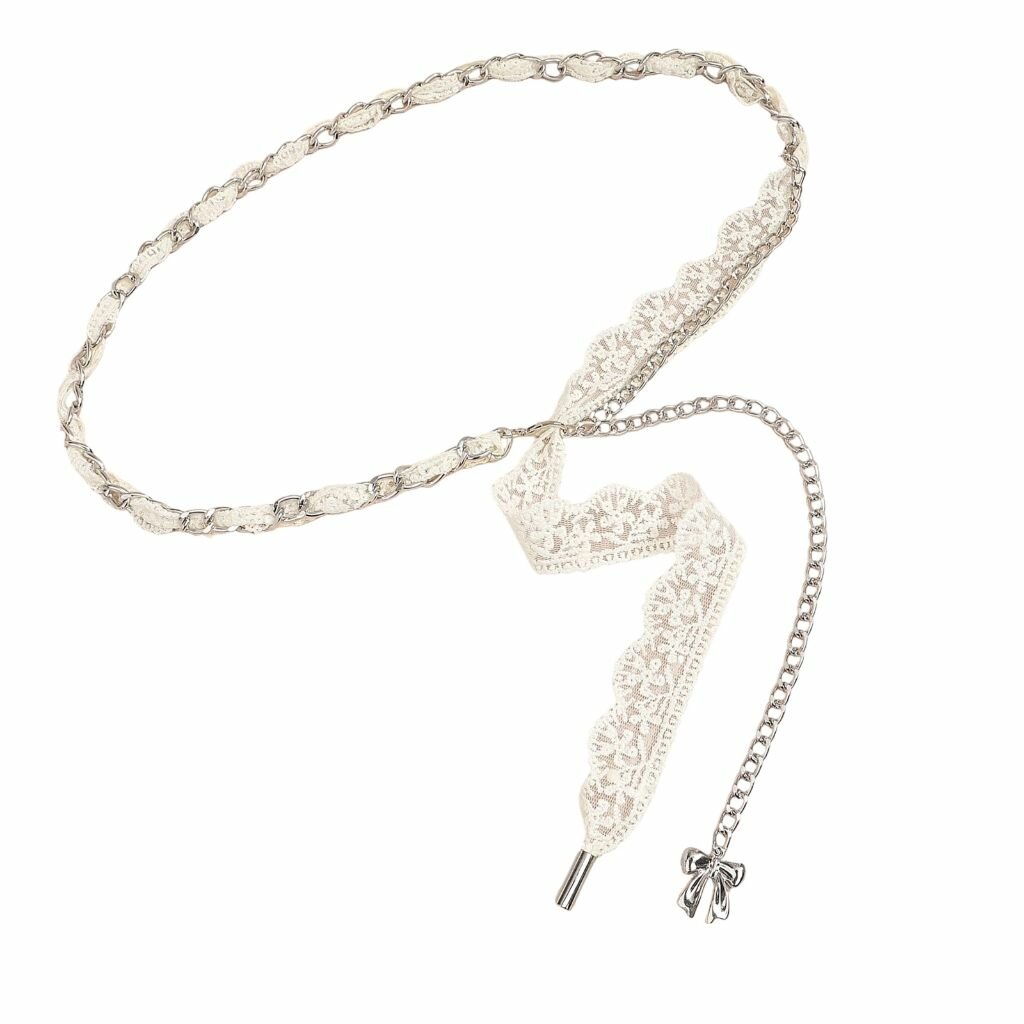 Кружевной кружевной металлический пояс-цепочка с веревкой-белый