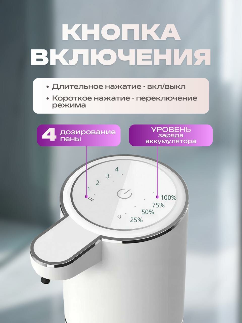 Автоматический бесконтактный дозатор для жидкого мыла с сенсорным управлением и регулировкой объема пены