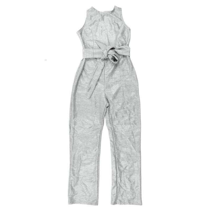 Женский блестящий комбинезон без спинки, Серебро - XXL