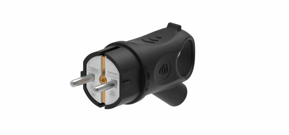 Вилка угловая Systeme Electric 2К+З, кАучуковая, 16А/250В, степень защиты IP44, черная, MultiSet