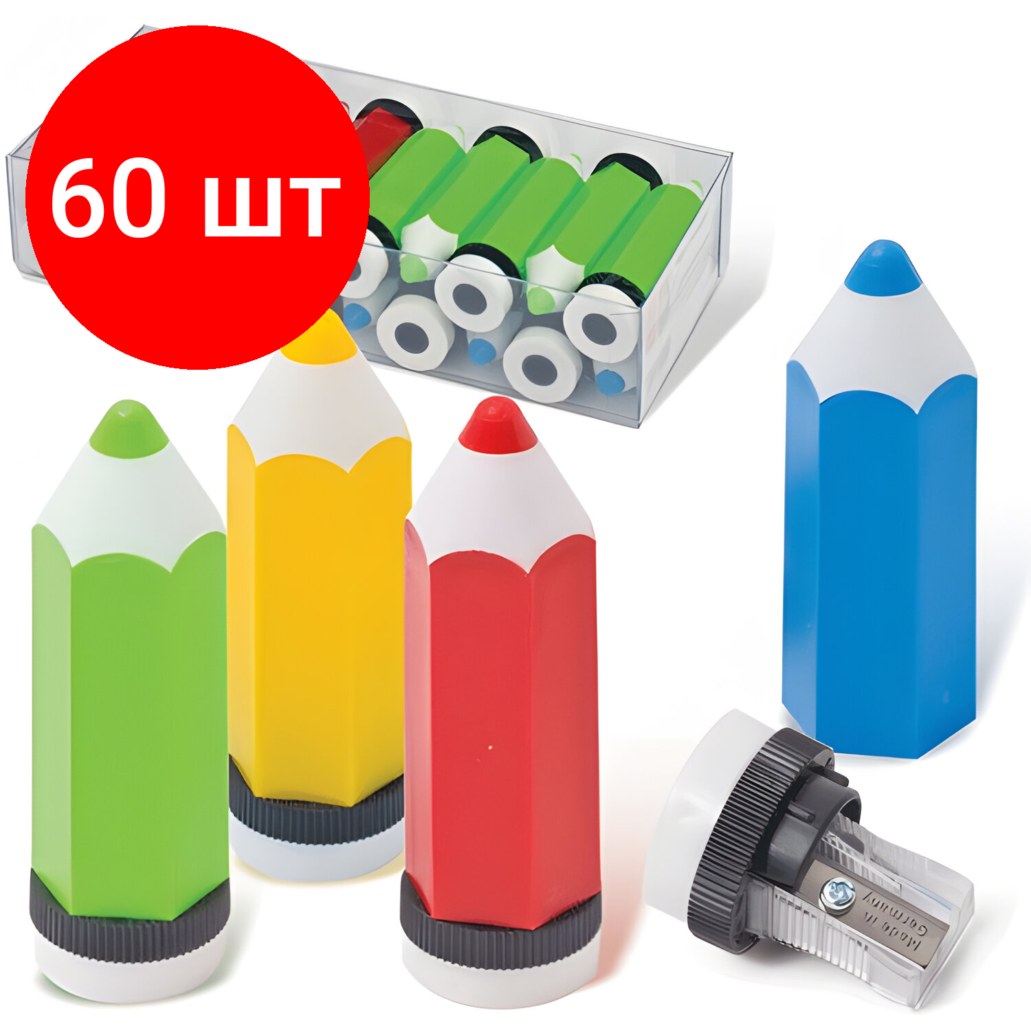 Комплект 60 шт, Точилка EISEN (айзен, с контейнером, "Карандаш", 510