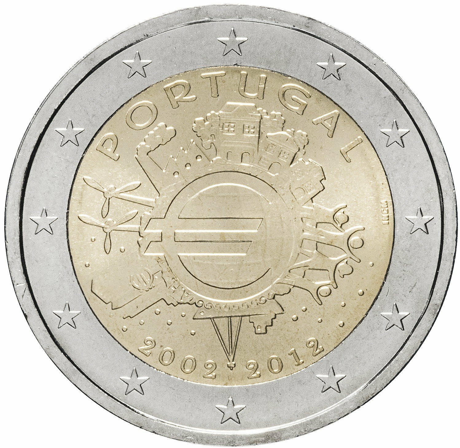 Португалия 2 евро 2012 "10 лет евро", Биметалл, в сохранности UNC