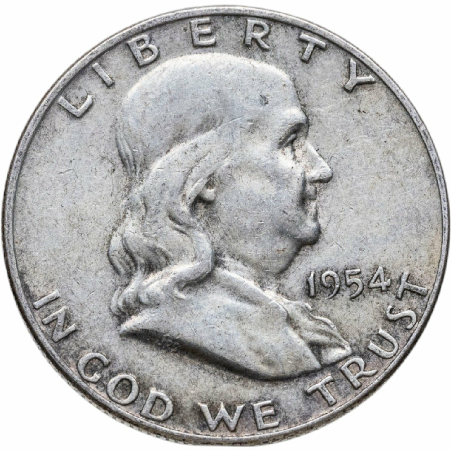 США 50 центов 1/2 доллара, half dollar 1954 "Franklin Half Dollar", Серебро 900, в сохранности VF-XF