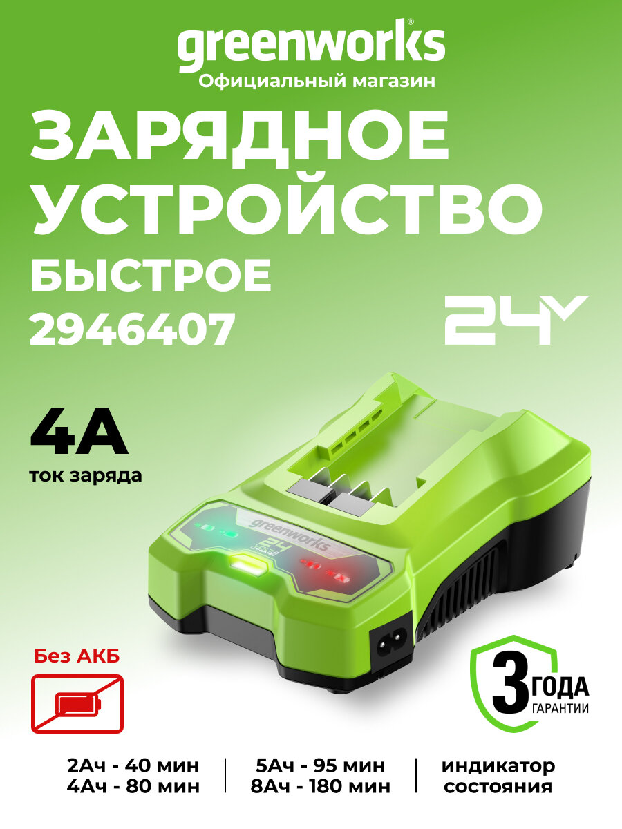 Быстрое зарядное устройство Greenworks 24V, 4А