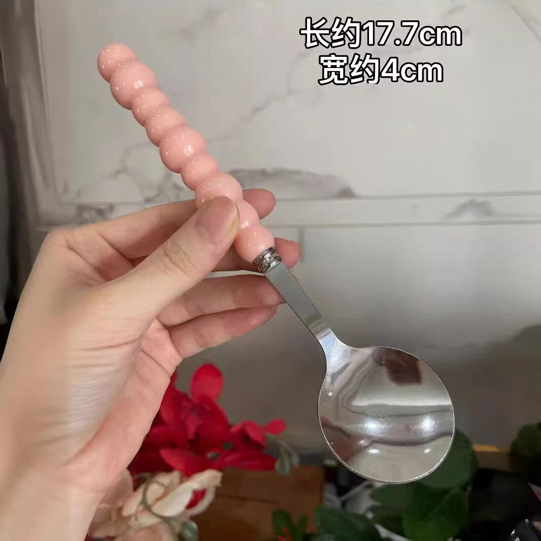 Стальная ложка с жемчужной ручкой, десертная ложка, легкий роскошный стиль Ins, ложка для перемешивания, ложка для торта, домашняя кофейная ложка