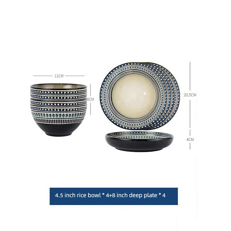 Набор: 4 шт. 4,5-дюймовых мисок и 4 шт. 8-дюймовых глубоких тарелок - премиальный керамический сервиз