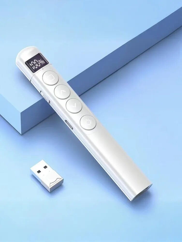 Кликер для Презентаций, С индикацией заряда батареи, Беспроводной USB Презентер с Лазерной Указкой. Указка для учителя
