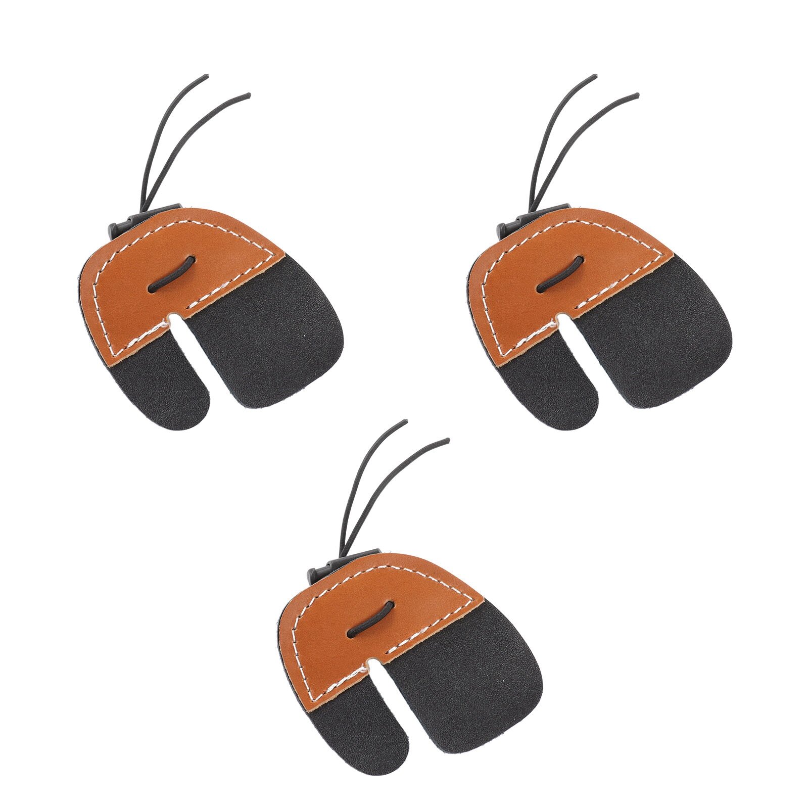 3pcs Archery Finger Tabs Thickened Double Layer PU Leather Guard Fingers Protector for Recurve Bows Brown