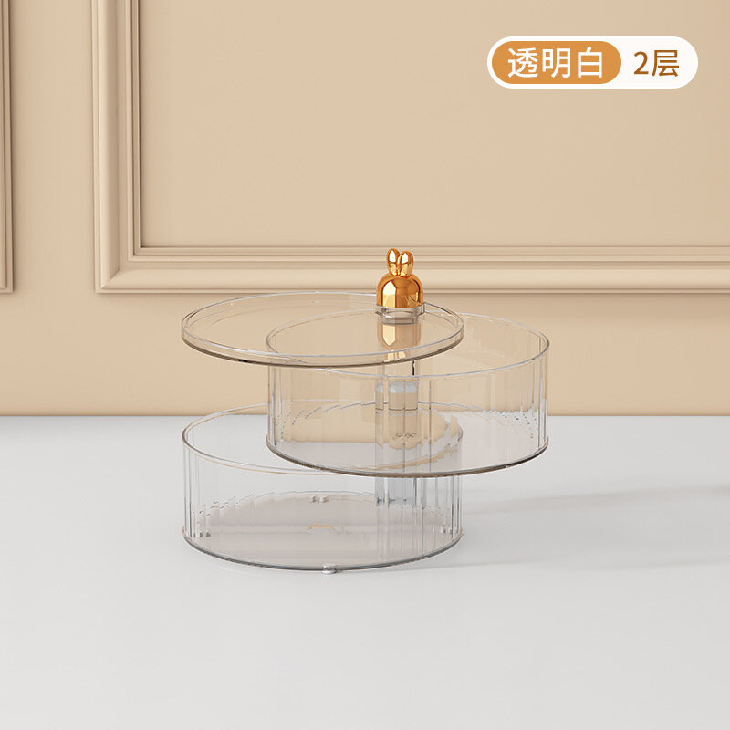 Домашняя прозрачная вращающаяся коробка для конфет, настольная коробка для хранения резинок для волос, легкая роскошь, высококачественная коробка для конфет и закусок, двухслойная фруктовая тарелка