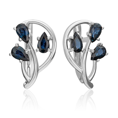 Серьги, белое золото, 585 проба, сапфир