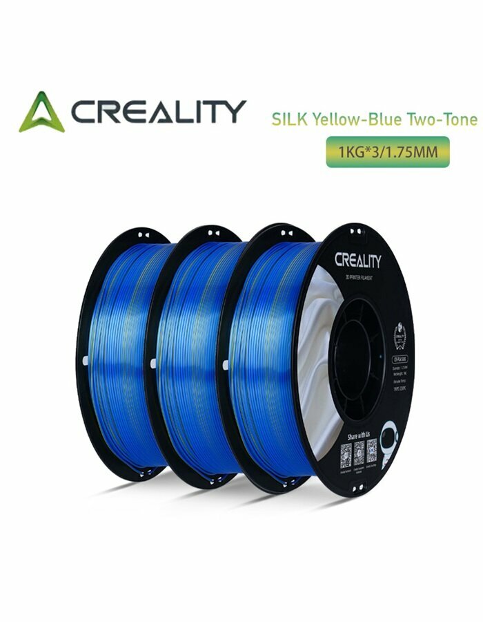 Катушка CR-Silk пластика Creality, 1,75 мм 3кг, для 3D принтеров Желтая и синяя двойная линия
