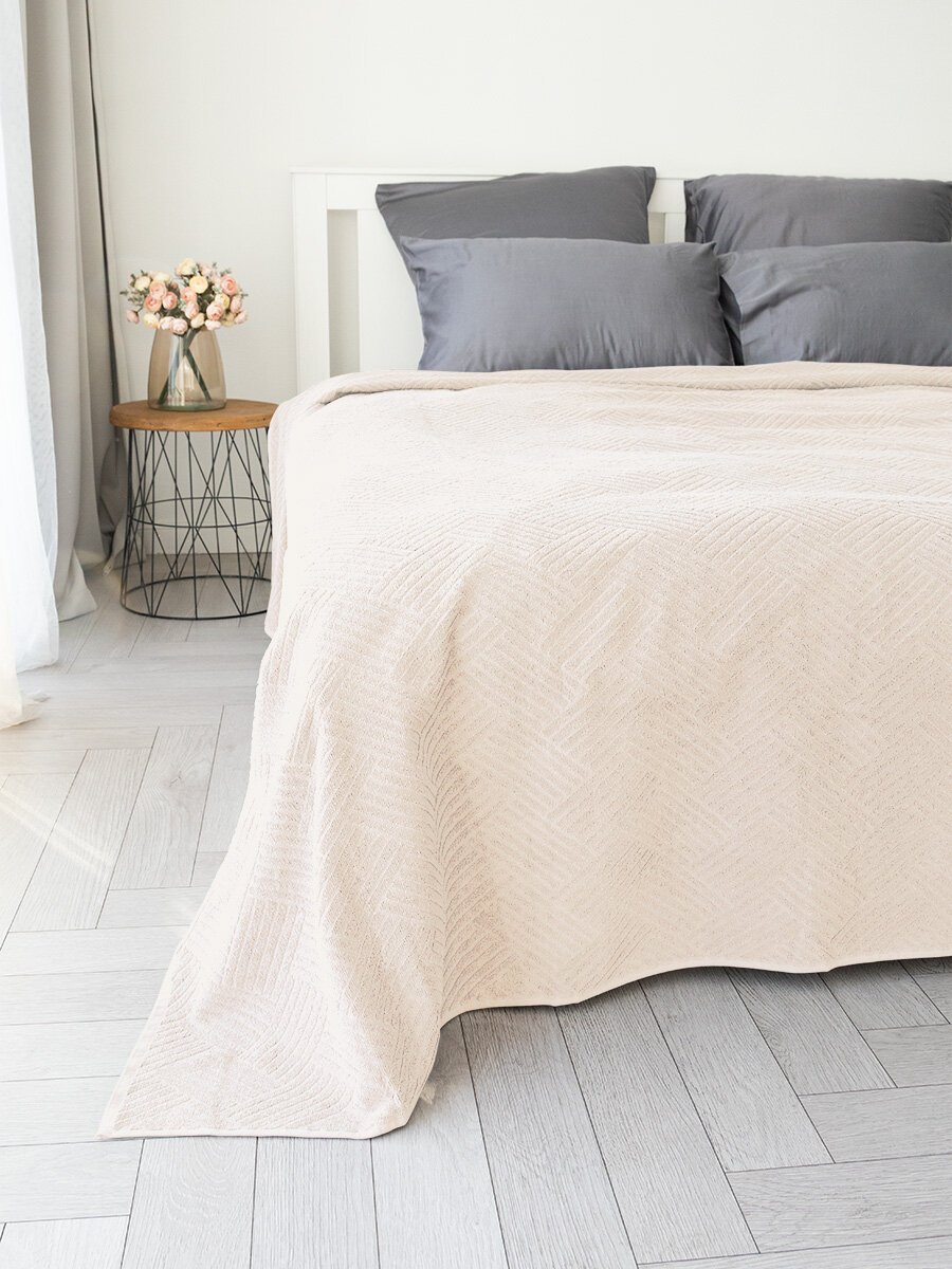 Простыня махровая DeNASTIA жаккардовая 200x220см, молочная, D000155