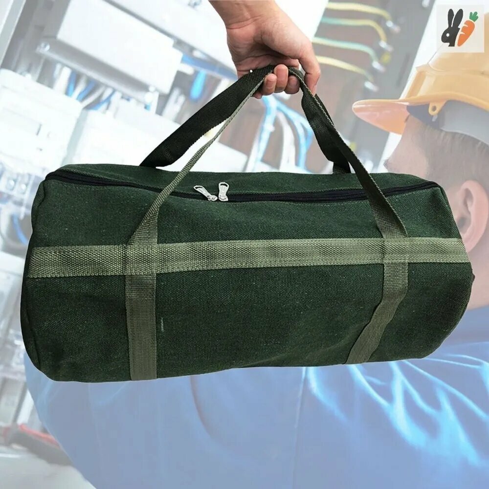 Брезентовая сумка для инструментов электрика - Зеленая Круглая 24х11 см