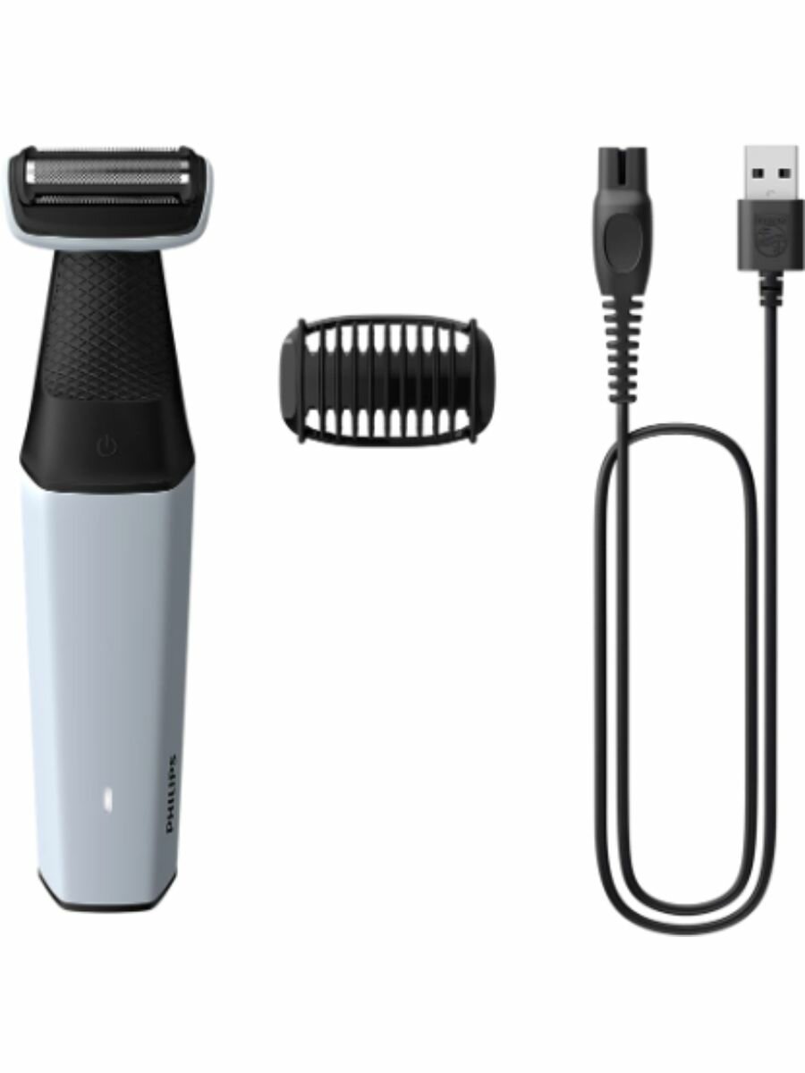 Триммер Philips BG3007/01 для тела, сухое и влажное бритье, фиксированная длина, 1 насадка 3 мм, серый/черный