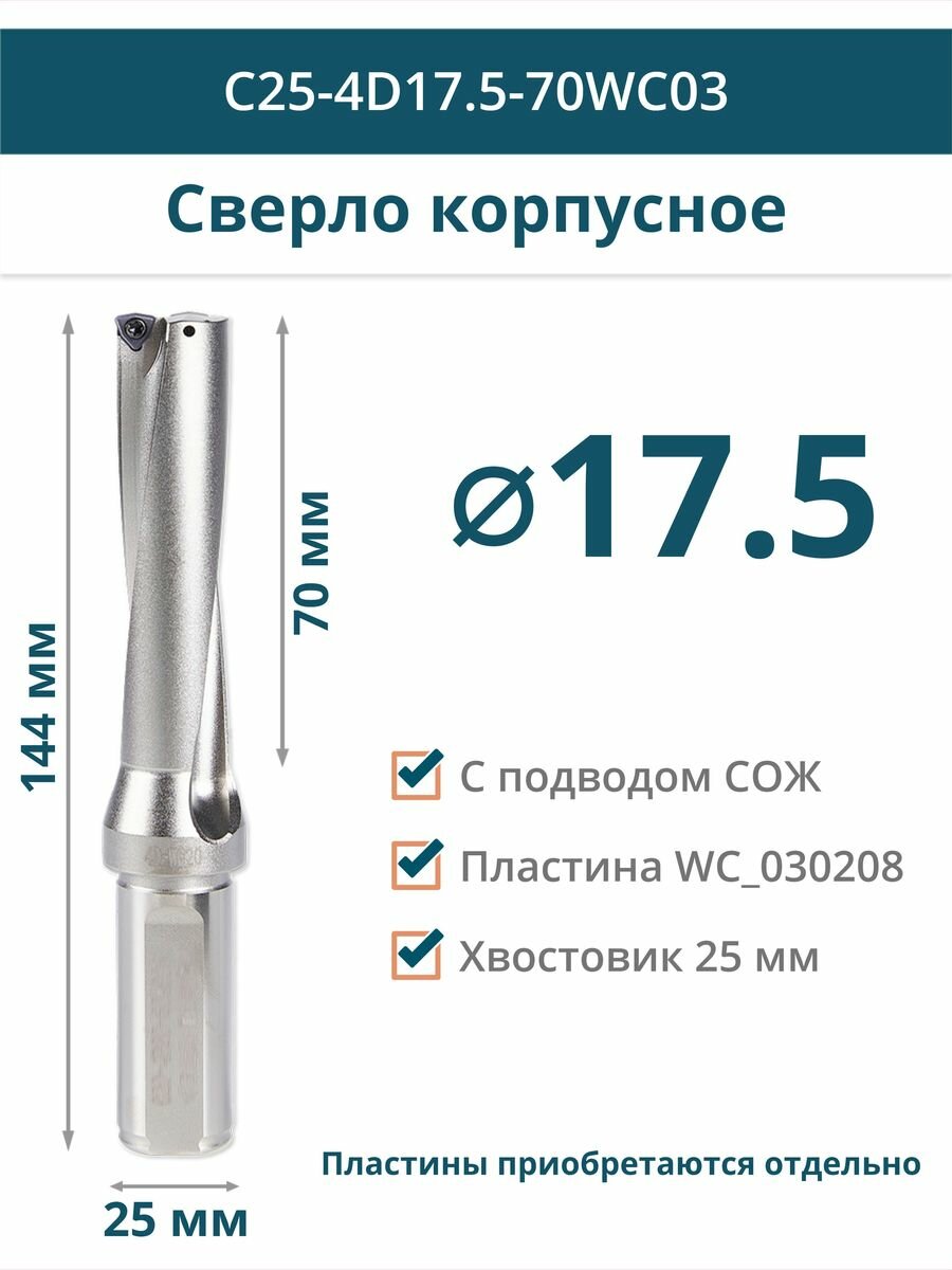 C25-4D17.5-70WC03 сверло корпусное 4D - 17.5 мм / сменная пластина WC_030208