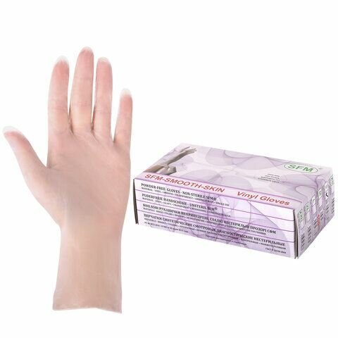 4 шт. Перчатки виниловые смотровые 50 пар (100 шт.), размер S (малый), прозрачные, SFM