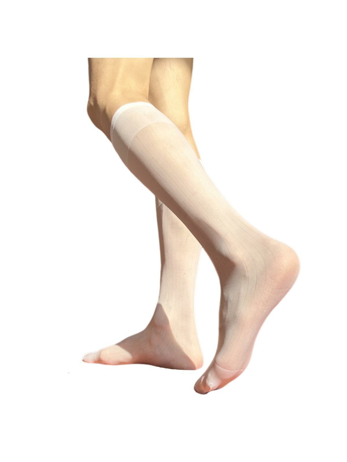 Мужские нейлоновые полупрозрачные носки до колена, Белый