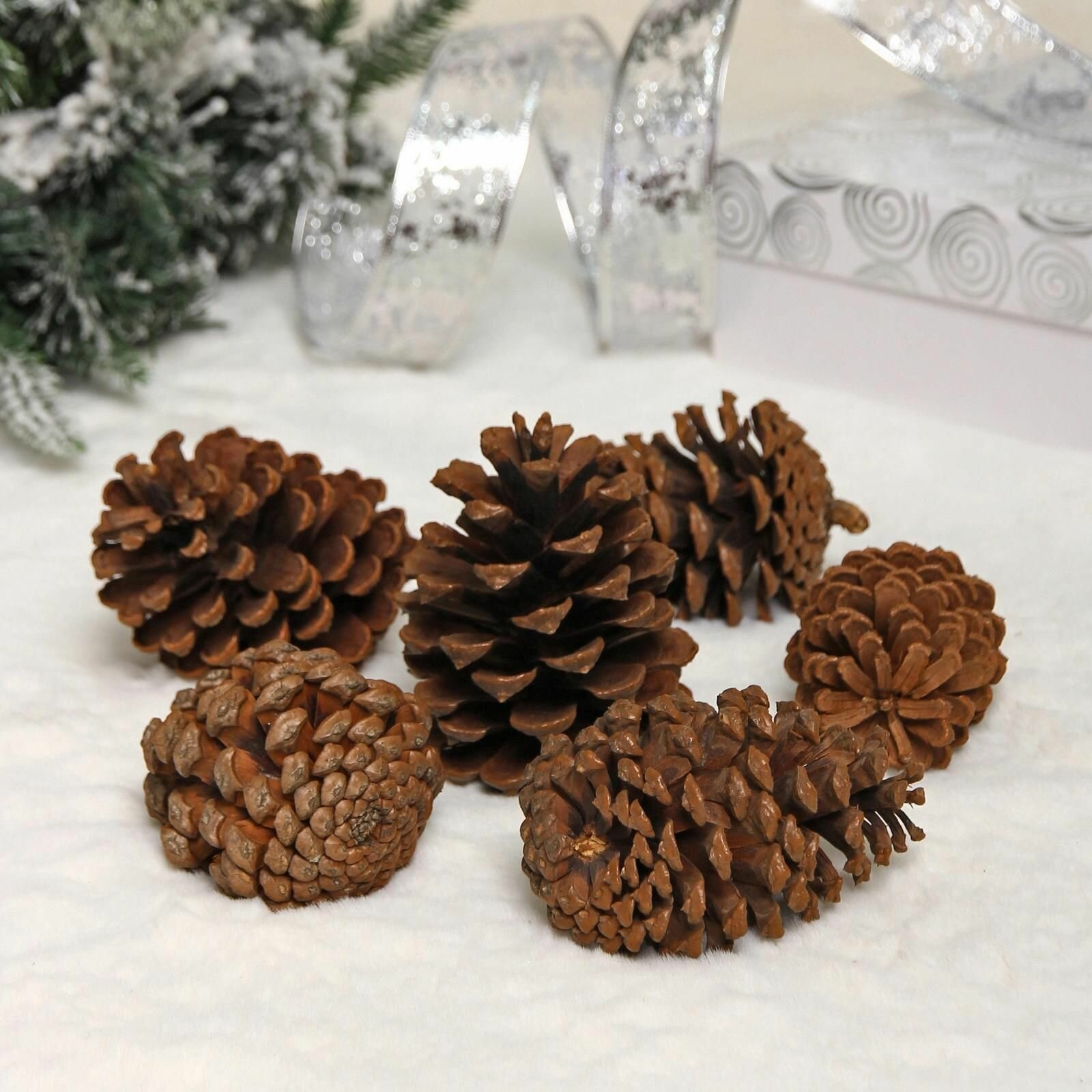 Композиция новогодняя Серпантин Волшебные шишки, длина 8 см, 6 шт