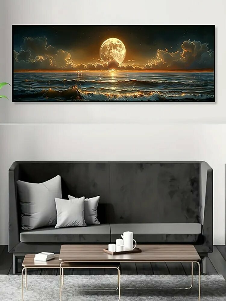 Восход луны над морем ночью (150*50см)