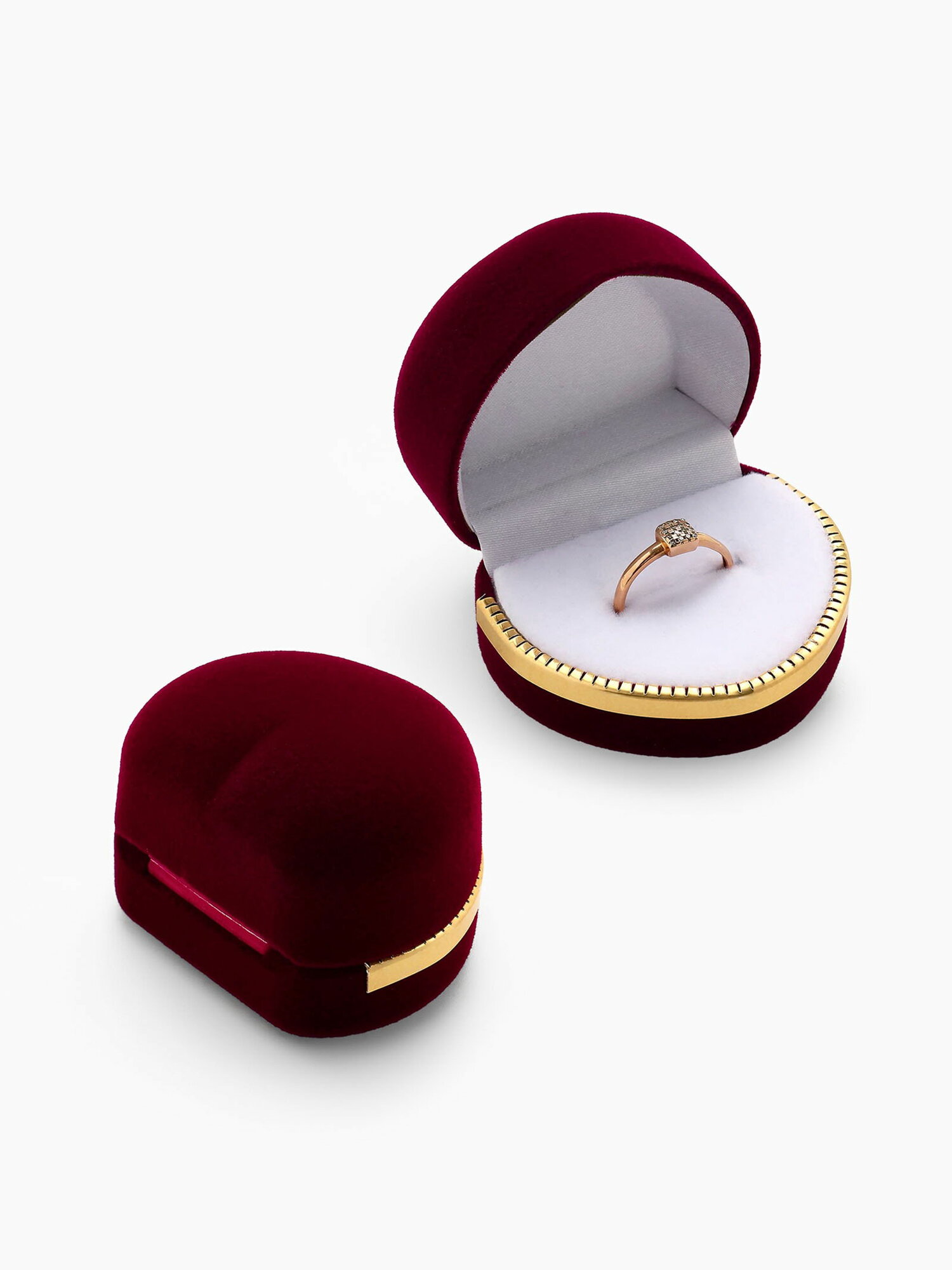 Футляр под кольцо, серьги "Сердце", бархатный, 4x5 см, бордовый с золотом