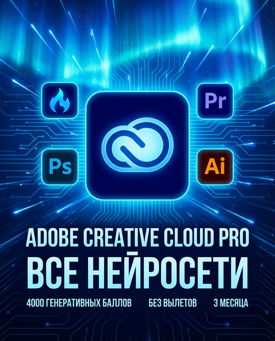 Adobe Creative Cloud PRO - Подписка на 3 месяца - Все приложения + Нейросети + 1 ТБ облака для MacOs на 2 устройства
