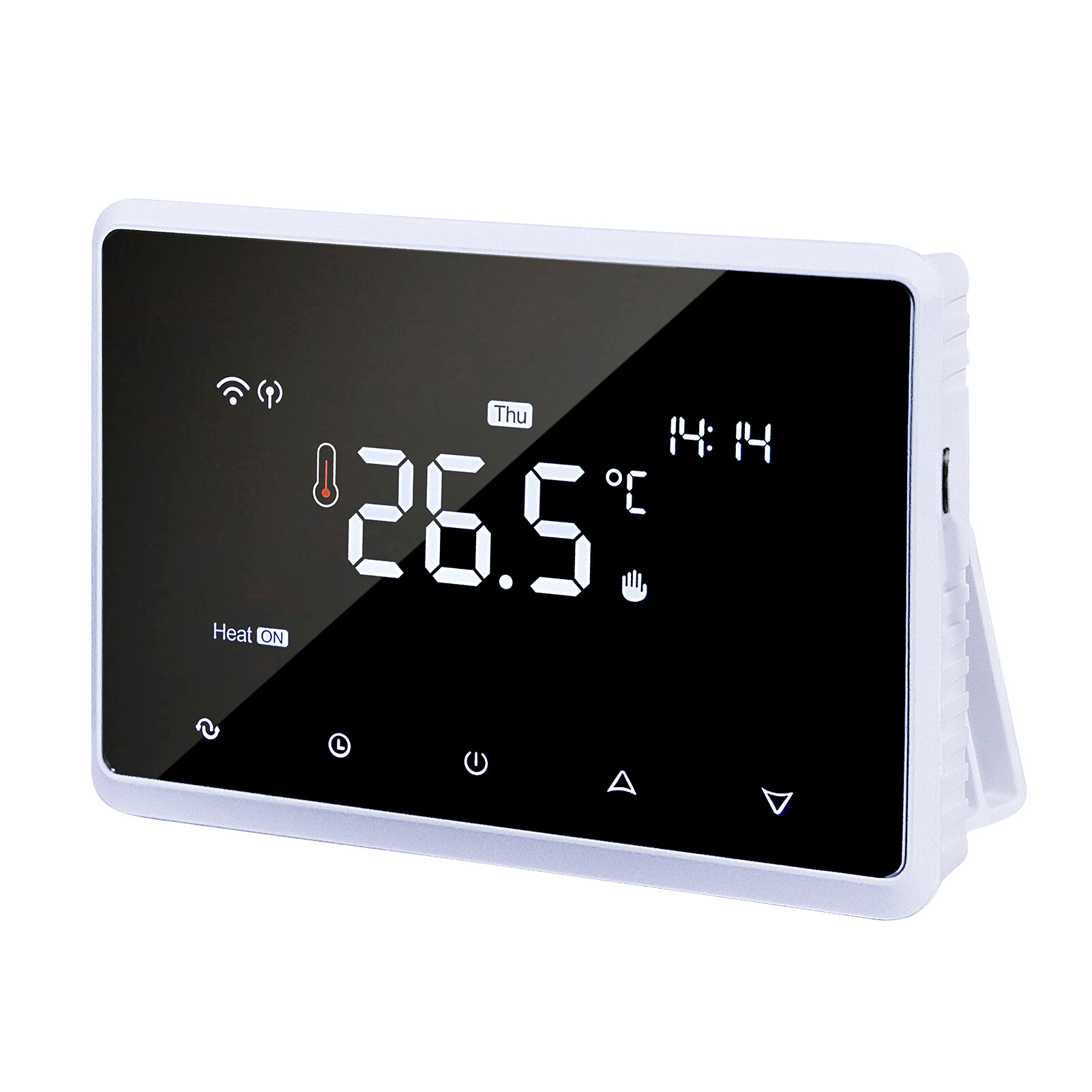 WIFI Smart для обогрева с Voice App Control, Digital Programmable, Indoor Constant Temperature Controller, Anti Freezing, Backlit LCD Display, White, ABS, 2*AA Batteries (Not Included), USB, AC230V 50/60Hz, NTC, +-1°C, 0-90°C, 5-90°C, 2.4G,