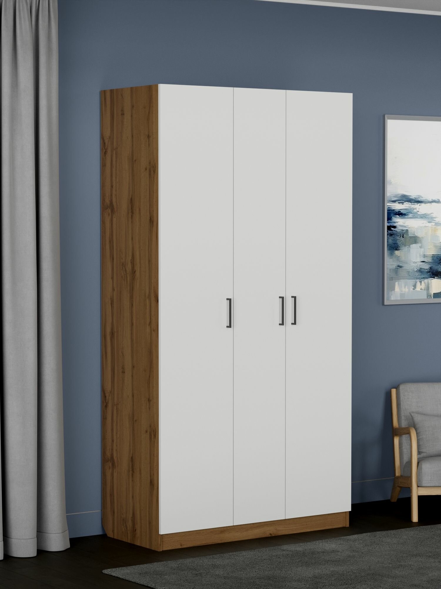 InHouse Шкаф распашной ШК-3/7 Вотан/Белый 110х52х210, фасады ЛДСП