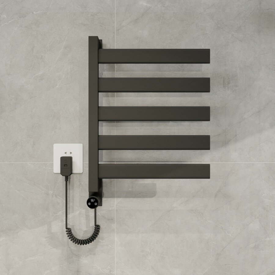 Космический алюминиевый умный электрический подогреваемый полотенцесушитель с постоянной температурой, вращающаяся стойка для хранения из нержавеющей стали без сверления